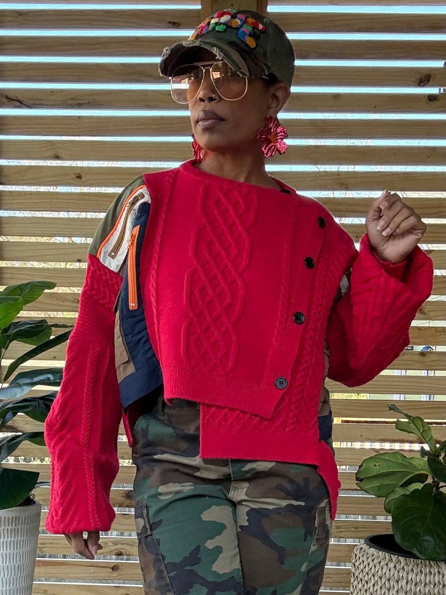 Side Button Utility Sweater - Red – iAmDaniJay